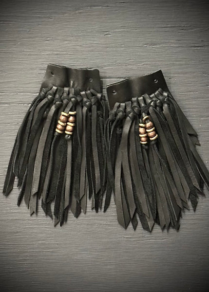RTH SHOE KILTIE SET -MATTE BLACK LEATHER W/COPPER & BRASS VTG BEADS