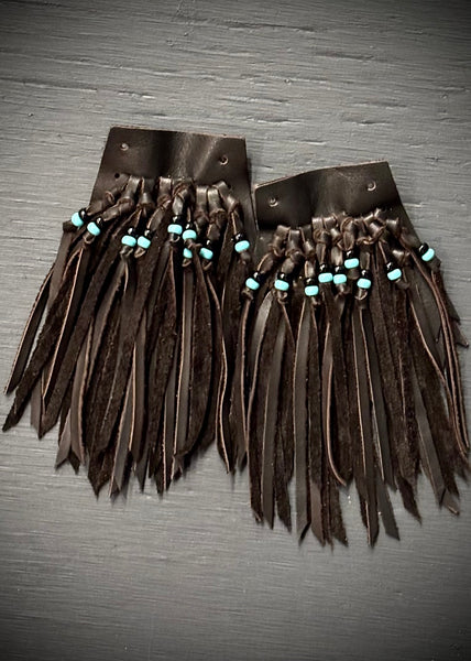 RTH SHOE KILTIE SET -DK BROWN LEATHER W/TURQUOISE GLASS BEADS