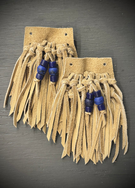 RTH (ooak) SHOE KILTIES- DESERT TAN LEATHER W/ VTG BLUE BEADS